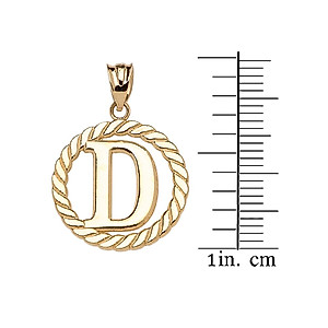 High Polish 14k Yellow Gold Roped Circle "D" Initial Charm Pendant