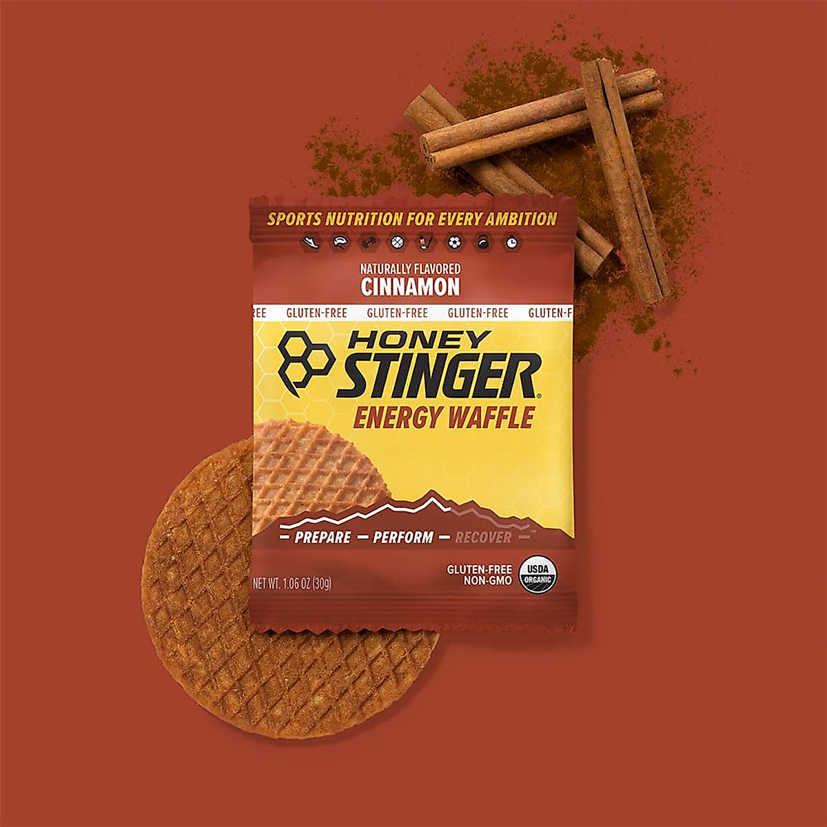 Honey Stinger Gluten Free Organic Waffles – Variety Pack With Sticker and Polybag – 12 Count – Energy Source for Any Activity – Salted Caramel & Cinnamon - 6 of Each Flavor