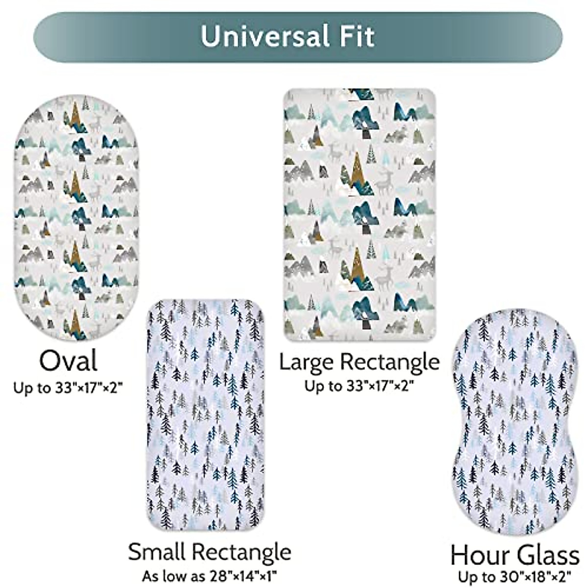 Baby Bassinet Sheet for Boys and Girls, Cradle Mattress Sheet, Polyester Baby Bedside Cover, Universal for Rectangle, Oval, Hourglass Bassinet Mattress, Soft & Breathable, 2 Pack, Mountain & Pine