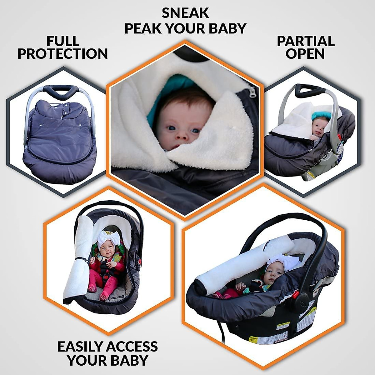 Infant Baby Car Seat Cover - Weatherproof Sneak A Peek Stroller Cover for Cold Winter Weather - Amazingly Comfy Car Seat Cover with A Universal Fit