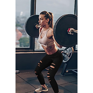 DIBAOLONG Womens High Waist Yoga Pants Cutout Ripped Tummy Control Workout Running Yoga Skinny Leggings Black M