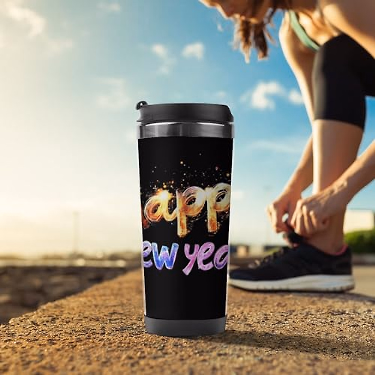 Happy New Year Travel Coffee Mug Reusable Insulated Drinking Cup with Lid for Home Outdoor Works 13 Oz