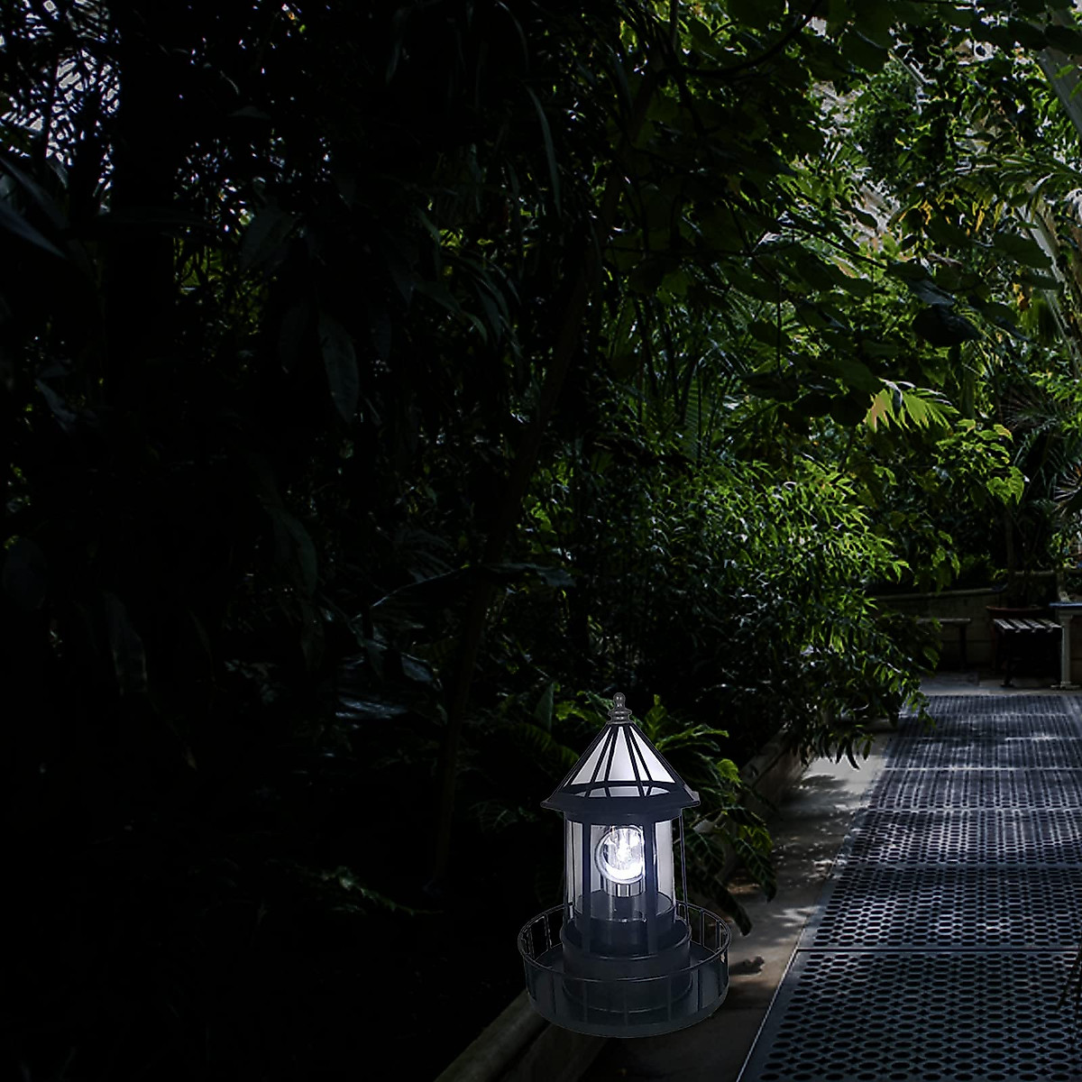 Solar Light Tower, 360-degree Rotating Light Waterproof LED, Suitable for Outdoor Home Decoration in Gardens and courtyards (Black)