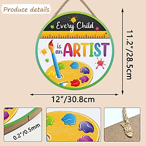 IARTTOP Every Child Is An Artist Sign Wall Art For Kids, Round Paintings Hanging Door Plaque, Inspirational Quote Wooden Plaque Nursery Artist Studio ART Room Classroom Decor