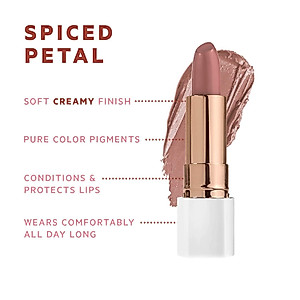FLOWER BEAUTY Petal Pout Lipstick - Nourishing & Highly Pigmented Lip Color with Antioxidants, Matte Finish - Spiced Petal