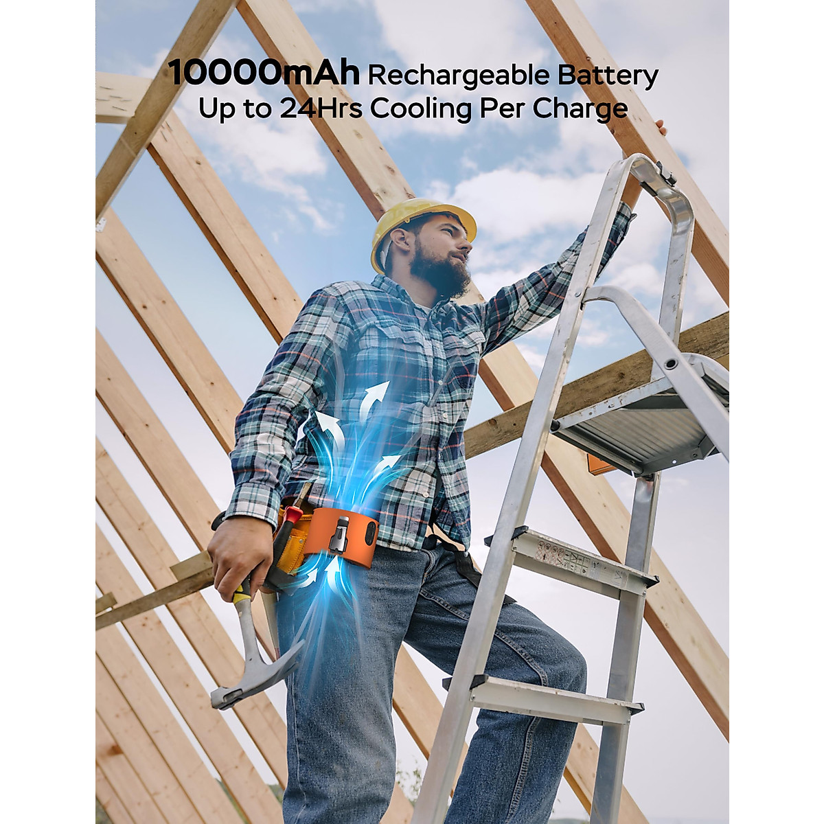 AddAcc 2024 Upgrade 10000mAh Waist Fan, 12000RPM Strong Airflow, Rechargeable Clip Belt Fan, 10 Speed, Max 24H Working Time, Personal Shirt Fan for Outdoor, Jobsite, Farms, Gifts for Men