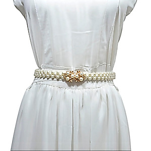 Ayliss Women Pearl Waist Belt Elastic Wedding Bridal Belt with Rhinestone Crystal Sash Bridesmaid Dress Belt Waistband (#7)