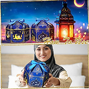 16 Pcs Ramadan Eid Mubarak Treat Boxes Ramadan Gift Boxes Eid Mubarak Party Favors Decorations Muslim Ramadan Candies Goodies Boxes with Ribbon for Eid Supplies 6.9 x 5.1 x 3.5 Inch, 4 Designs