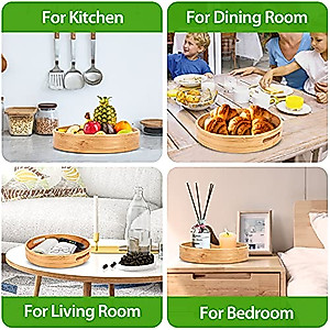 Pack of 2 Bamboo Serving Trays with Handles, Round Decorative Wooden Serve Ware 10" & 12", Fruit and Snacks Platter for Coffee Table, Bedroom, Rustic Teaboard Kitchen Counter