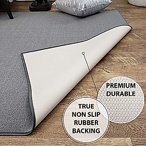 Rubber Backed Runner Rug, 22 x 60 inch, Solid Grey, Non Slip, Kitchen Rugs and Mats