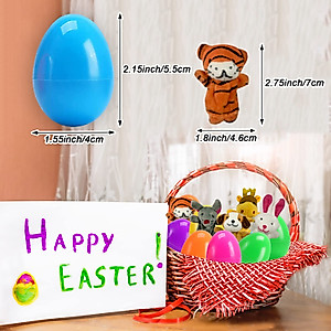 12 Pack Easter Eggs Filled with Animal Finger Puppets, Easter Basket Stuffers Surprise Easter Gifts Prefilled Mini Finger Plush Toys Hunt Party Favors for Kids