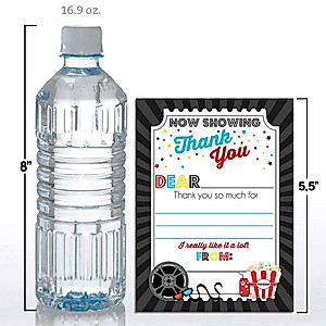 Bold Movie Night Birthday Thank You Notes, Ten 4" x 5.5" Fill In The Blank Cards with 10 White Envelopes by AmandaCreation