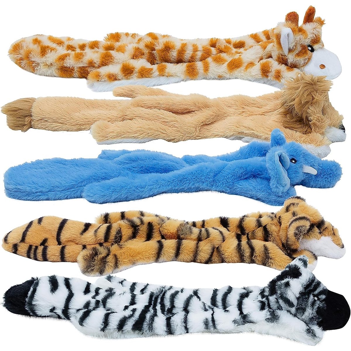 Squeaky No Stuffing Dog Toy Set – New & Improved Edition Plush Crinkle Dog Toys for Small, Medium & Large Breeds – Soft Tough Stuffless Puppy Chew Squeak Animal Supports Pet Health & Well Being 5 Pack