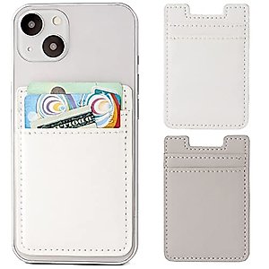Fulgamo 2Pack Phone Wallet,Leather Phone Card Holder Adhesive Stick On Credit Card Pocket for Back of Phone Case iPhone and Android-White,Grey