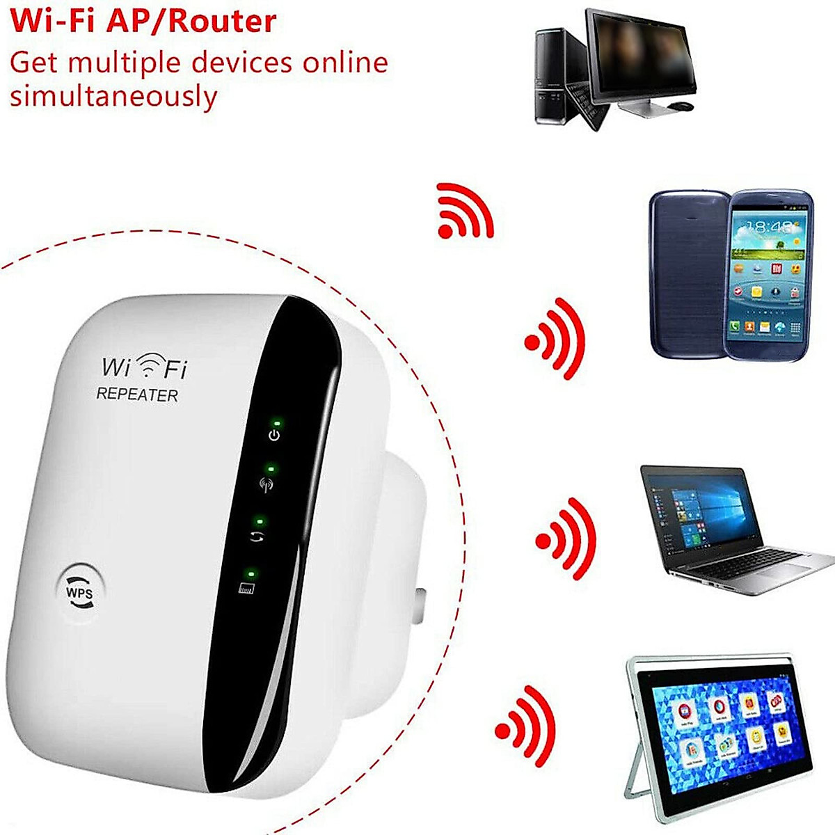 300Mbps WiFi Extender Signal Booster, Wireless Dual-Band Network Repeater, with Ethernet Port, 1-Tap Setup Access Point,Covers Up to 2640 Square Feet, WiFi Range Extender