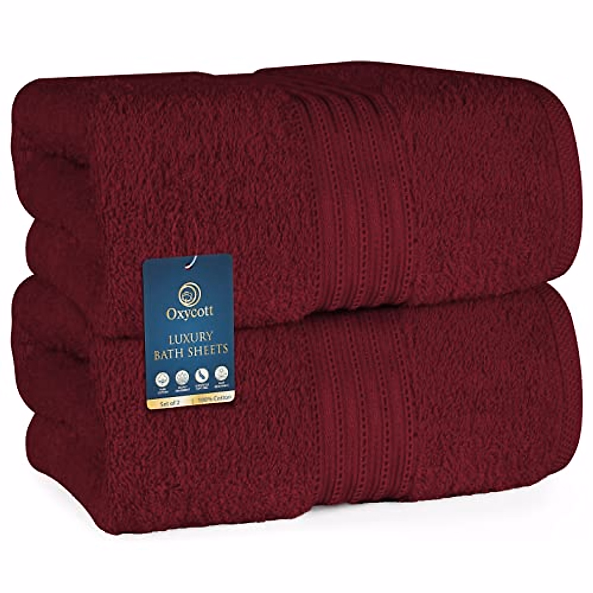 Oxycott Luxurious 600 GSM Set of 2 Bath Sheets 100% Ring Spun Cotton - Hotel Quality Bath Sheet Towels for Adults - Soft Absorbent Quick Dry Extra Large Bath Sheet for Bathroom - 35x68 Burgundy Red