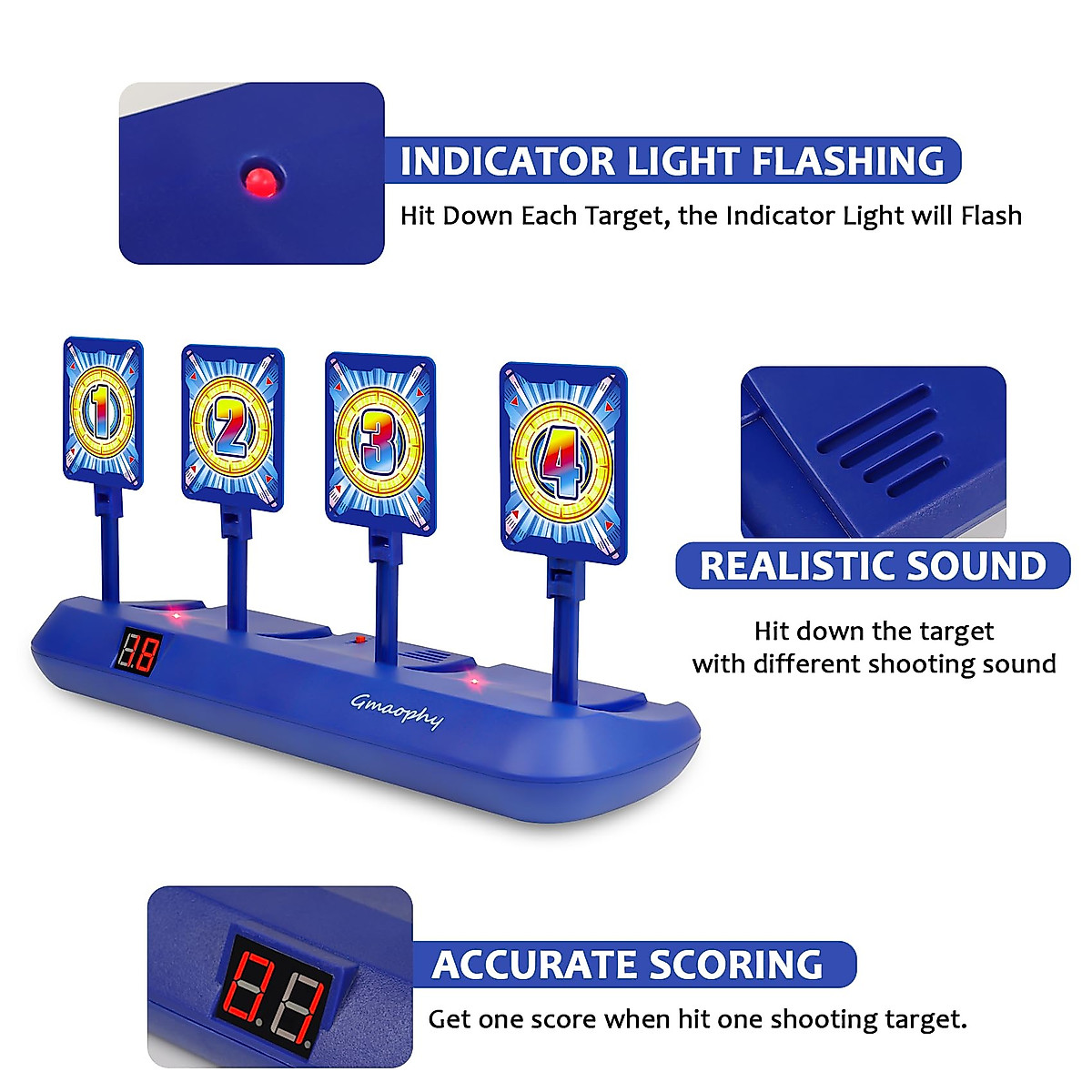 GMAOPHY Digital Shooting Targets with 2 Foam Dart Toy Blaster, Kids Shooting Game Toys, Electronic Scoring Auto Reset 4 Targets, Birthday for Ages 5 6 7 8 9 10+ Years Old Kids Boys Girls