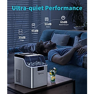 ecozy Countertop Ice Makers, 45lbs Per Day, 24 Cubes Ready in 13 Mins, Stainless Steel Housing, Auto Self-Cleaning Ice Maker with Ice Bags and Ice Scoop for Kitchen Office Bar Party