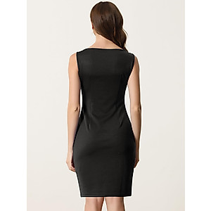 Allegra K Sleeveless Sheath Dress for Women's 2024 Boat Neck Teacher Casual Office Dresses X-Large Black