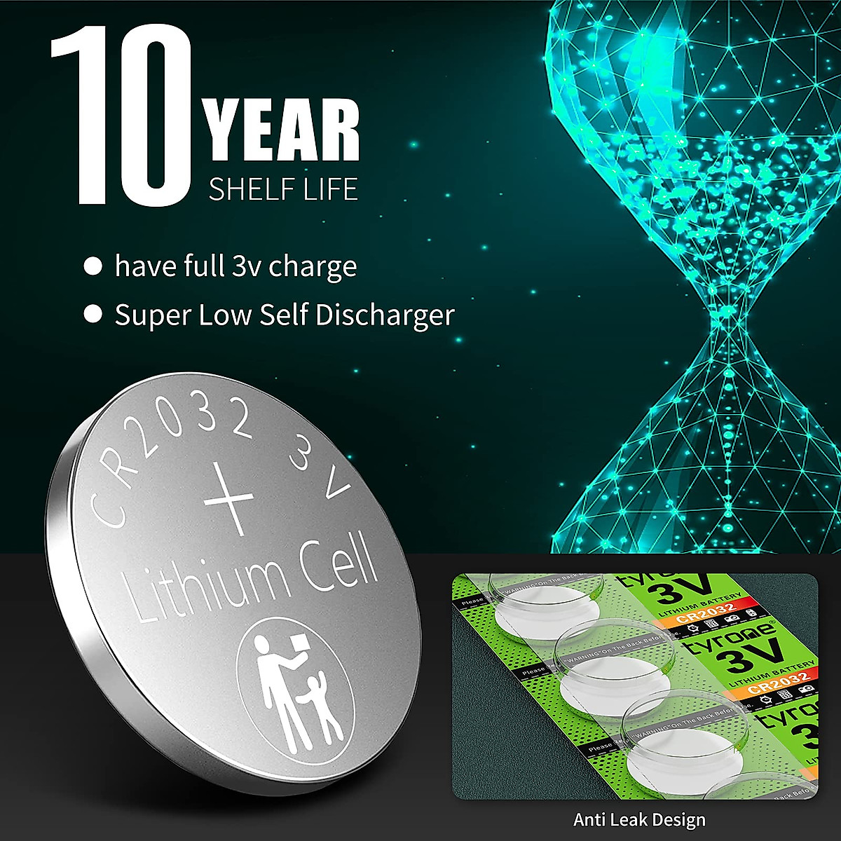 tyrone CR2032 Batteries CR2032 3V Lithium Battery（12 Pack）