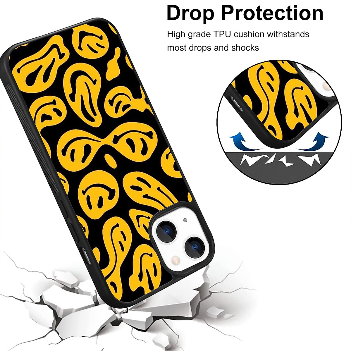 Myrauv for iPhone XR Lovely Case Yellow Trippy Cute Face Print Shockproof Protective Cases Soft TPU Hard Back Anti-Scratch Cover for iPhone XR