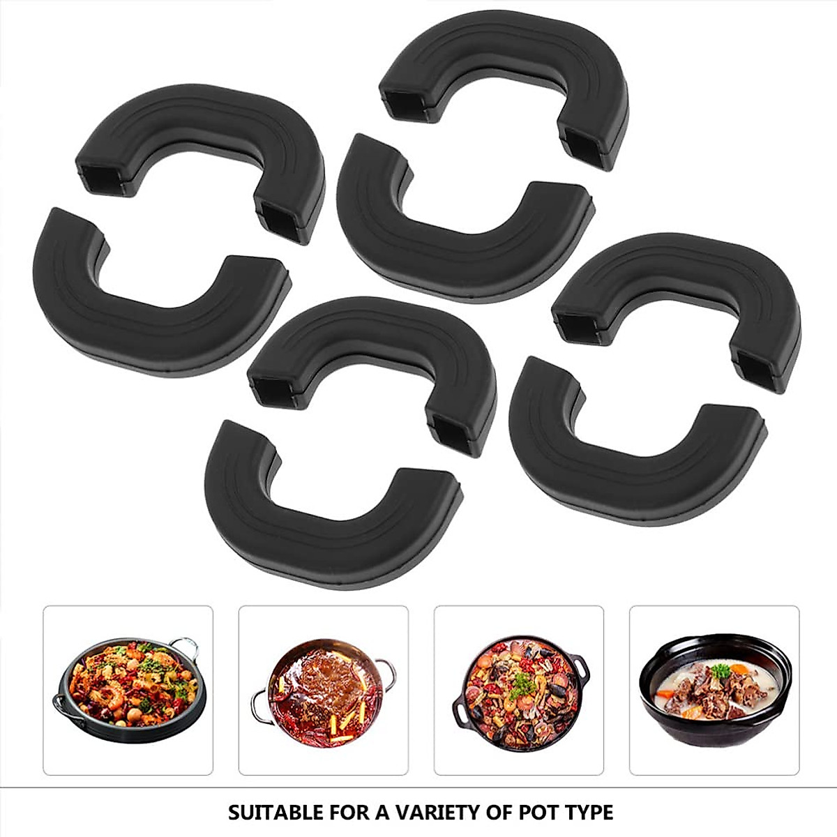 Luxshiny Silicone Assist Handle Covers Holder 6pcs Heat Insulated Hot Pot Grip Handle Cover Sleeve Grip for Pans Griddles Skillets Plates Black