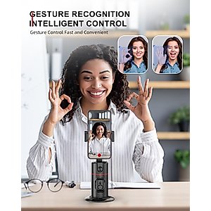 KOSCHEAL Auto Face Tracking Tripod, 360° Rotation with Stand,No App,Body Phone Tracking Tripod with Two Selfie Light,Gesture Control Smart Shooting Camera Mount for Live Vlog Streaming Video Tiktok
