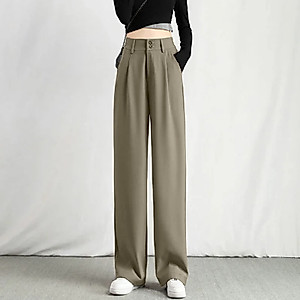 WOCACHI Women's Casual Straight Leg High Waisted Button Down Long Trousers Loose Fit Bootcut Office Work Pants Slacks 2022 Loose Capri Pants High Waist Wide 'S Casual Casual Loose Cotton