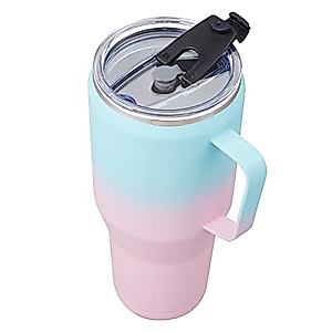 GOBATT 40 oz Tumbler with Handle and Straw Lid，Reusable Stainless Steel Double Vacuum Insulated Travel Mug Iced Coffee cup ，Keep Cold for 24 Hours, pink green