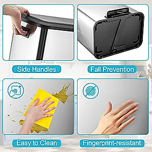 GlowSol Dual Trash Can for Recycling and Trash, 2 x 4 Gallon (30L) Stainless Steel Kitchen Trash Can with Lid and Foot Pedal, Double Compartment Garbage Can, Trash Can with Recycling Bin