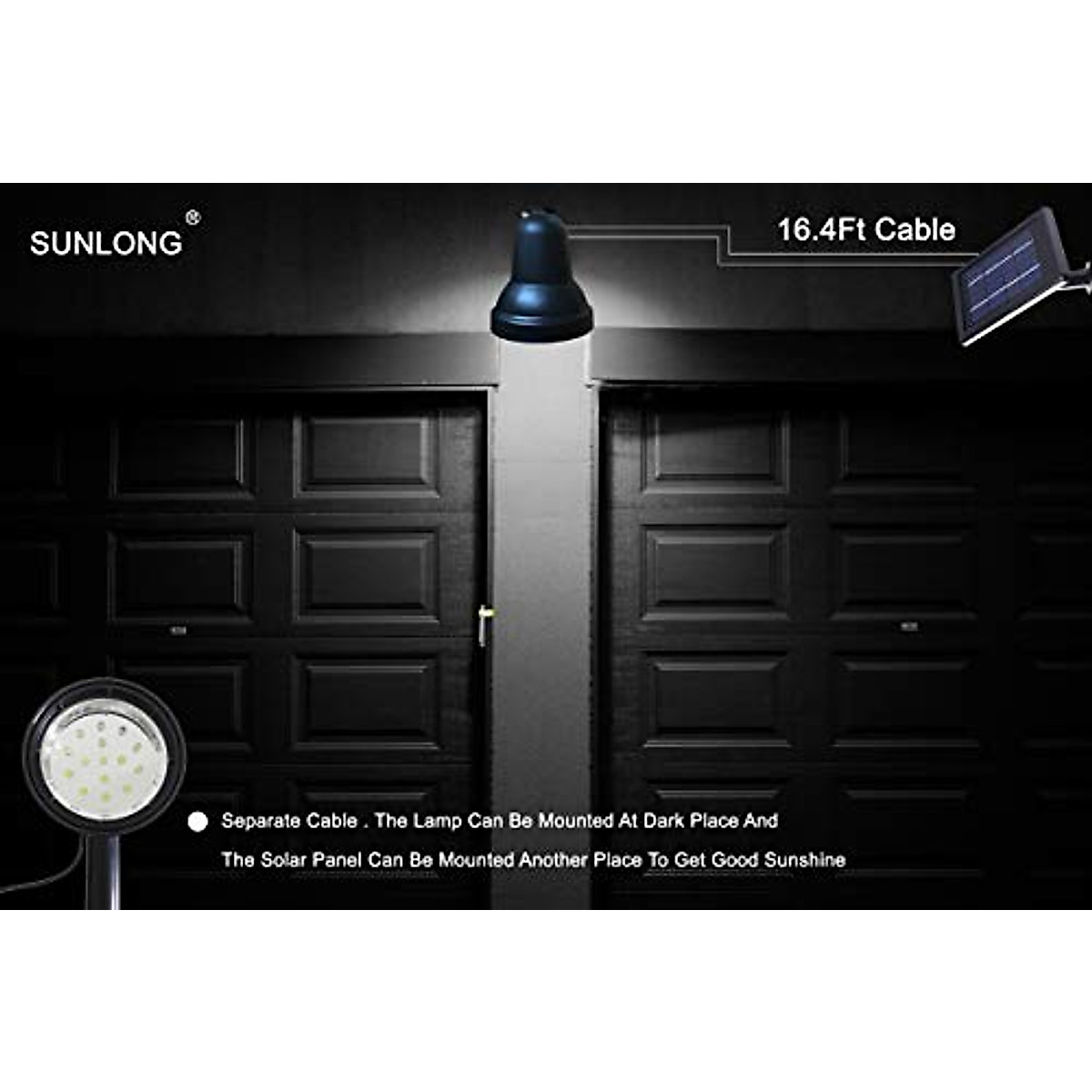 SUNLONG Solar Spotlights Outdoor Waterproof Bright Solar Wall Light Led Security Flood Light Solar Powered for Flag Patio Front Door Driveways-Automatically Activates at Dusk to Dawn (White)