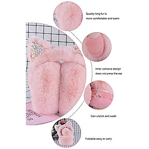 Surblue Foldable Cat Ear Earmuffs Winter Warm Outdoor Ear Covers Headband Fur Ear Warmer, Pink