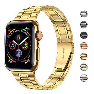 MioHHR Solid Stainless Steel Band Compatible with Apple Watch 38mm 40mm, Metal Strap for iWatch Series 6 5 4 3 2 1 SE Women and Men (Gold,38/40 mm)