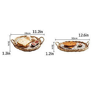 Serving Tray Tray with Handle Serving Tray Hand Woven Tray Non-Slip Multifunctional Rattan Tray for Restaurant Party Coffee Table Kitchen Serving Trays