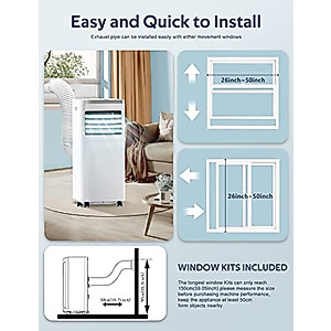 ZAFRO 8,000 BTU Portable Air Conditioners Cools up to 350 Sq.ft, Portable AC Built-in Cool, Dehumidifier, Fan Modes, Room Air Conditioner with Remote Control/Installation Kits, White