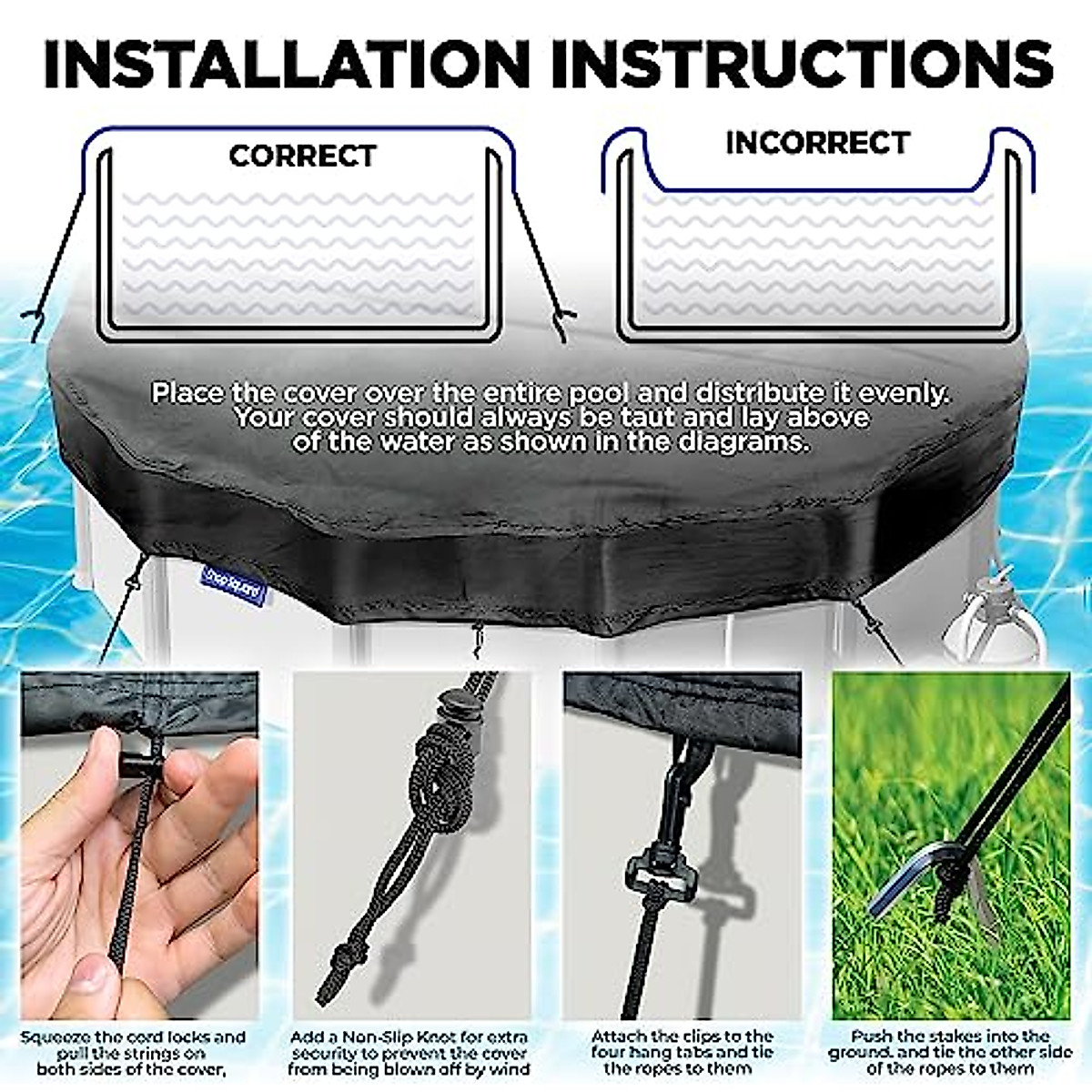 8 ft Pool Cover for Above Ground Pools, Solar Pool Cover with Drawstring Design, Round Pool Cover, Winter Swimming Pool Cover, Hot Tub Cover, Absorbs Heat, Protects from Debris, Black