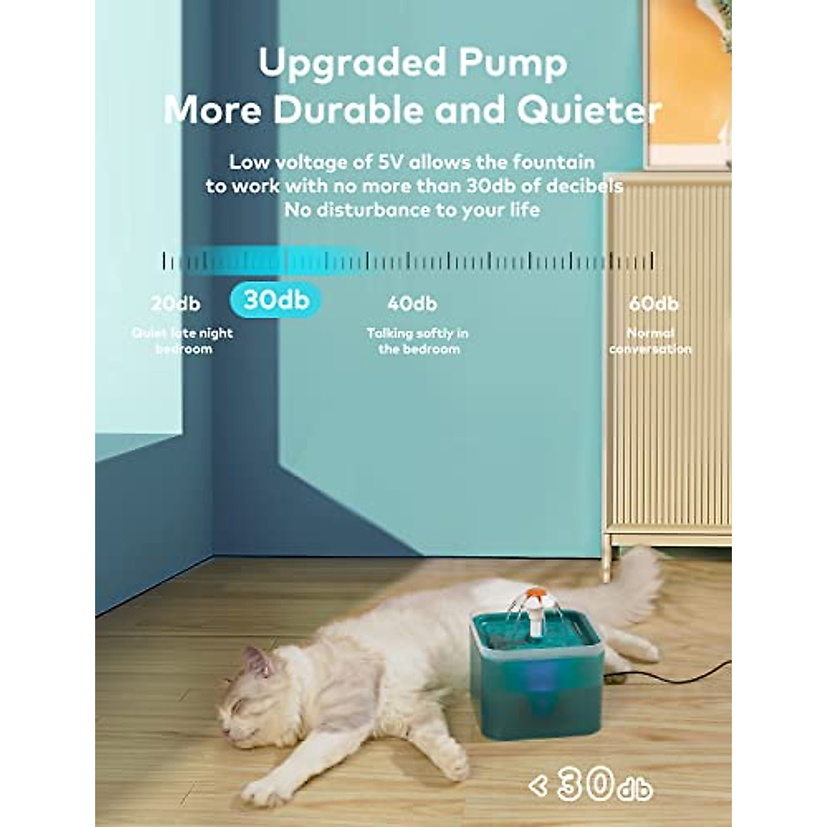 AONBOY Cat Water Fountain, Ultra Silent Cat Fountain 67oz/2L, with LED Light, Activated Carbon Filter, Pet Water Fountain for Cats and Small Dogs