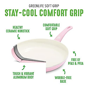 GreenLife Soft Grip Healthy Ceramic Nonstick 7" and 10" Frying Egg Omeltte Pan Skillet Set, PFAS-Free, Dishwasher Safe, Soft Pink