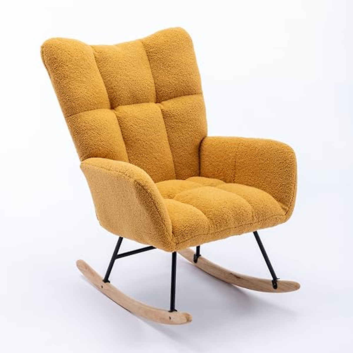 Tiophome Rocking Nursery, Upholstered Glider Rocker Accent Chairs Padded Seat with High Backrest, Comfy Side Armchair for Nursing, Living Room, Bedroom, Office,Teddy Velvet, Turmeric, Extra Large