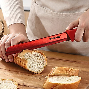 Zusisuy Red Professional Kitchen Knife Chef Set, Kitchen Knife Set Stainless Steel, Kitchen Knife Set Dishwasher Safe with Sheathes