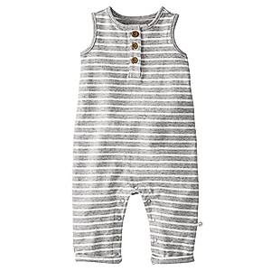 little planet by carter's unisex-baby Terry Jumpsuit made with Organic Cotton, Grey Stripes, 12 Months