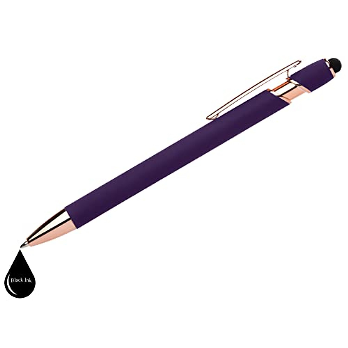 Rose Gold Rubberized Soft Touch | Rose Gold Colors | Ballpoint Pen with Stylus Tip a stylish, premium metal pen, black ink, medium point (Blue, 7 Pack)