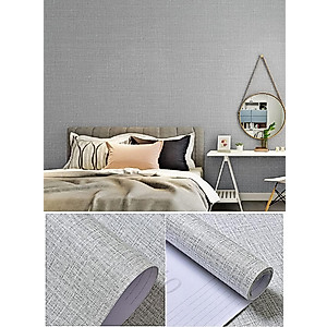 Fabric Peel and Stick Wallpaper Gray Faux Grasscloth Wallpaper Self-Adhesive 17.8” x 118” Linen Wallpaper Removable Wallpaper Embossed Textured Contact Paper Decoration Backsplash Countertop Liners