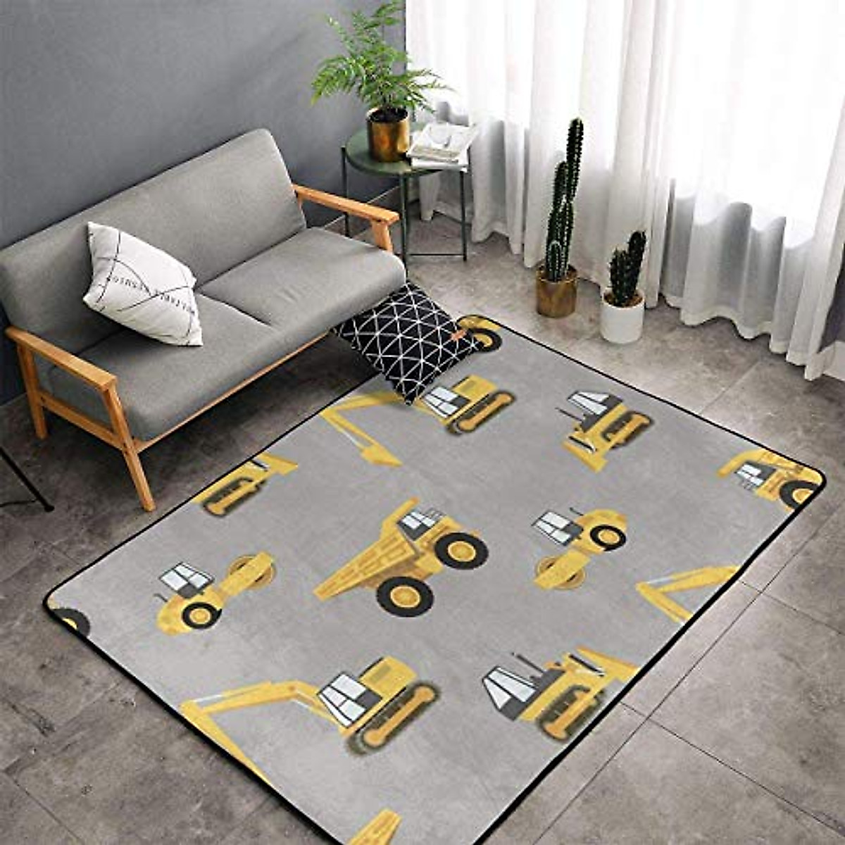 NiYoung Construction Trucks Area Rugs, Bedroom Living Room Kitchen Mat, Children Play Rug Carpet Bath Mat, Throw Rugs Carpet Yoga Mat
