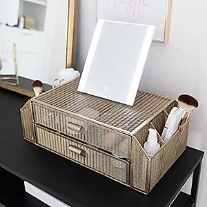 BLU MONACO Gold Monitor Stand with Drawer – Computer Monitor Riser with Storage – Laptop Stand for Desk with Storage - Laptop Organizer - Desk Organizer with Drawers