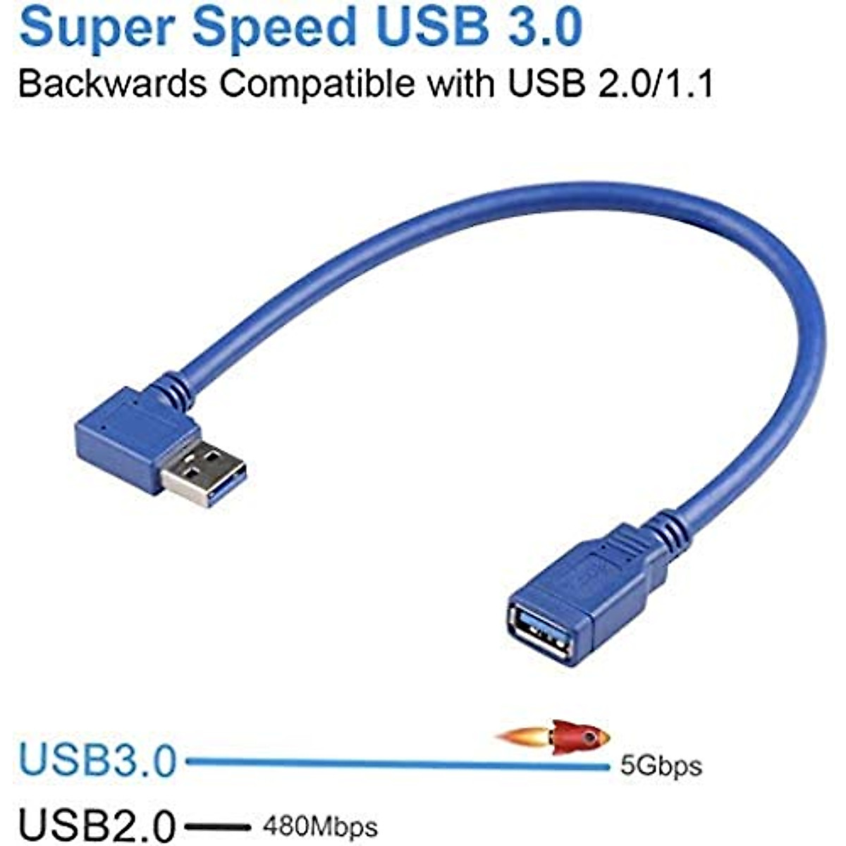 USB 3.0 Extension Cable 1FT 2 Pack 90 Degree Left & Right Angle USB Adapter Male to Female Short USB3 Cables Up & Down for Laptop TV USB Disk Mouse Hard Disk Camera