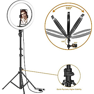 10" Selfie Ring Light with Tripod Stand with Phone Holder, SUMCOO Dimmable LED Beauty Ringlight for Makeup/Live Stream/TikTok/YouTube Video, Compatible with iPhone, Android Phone