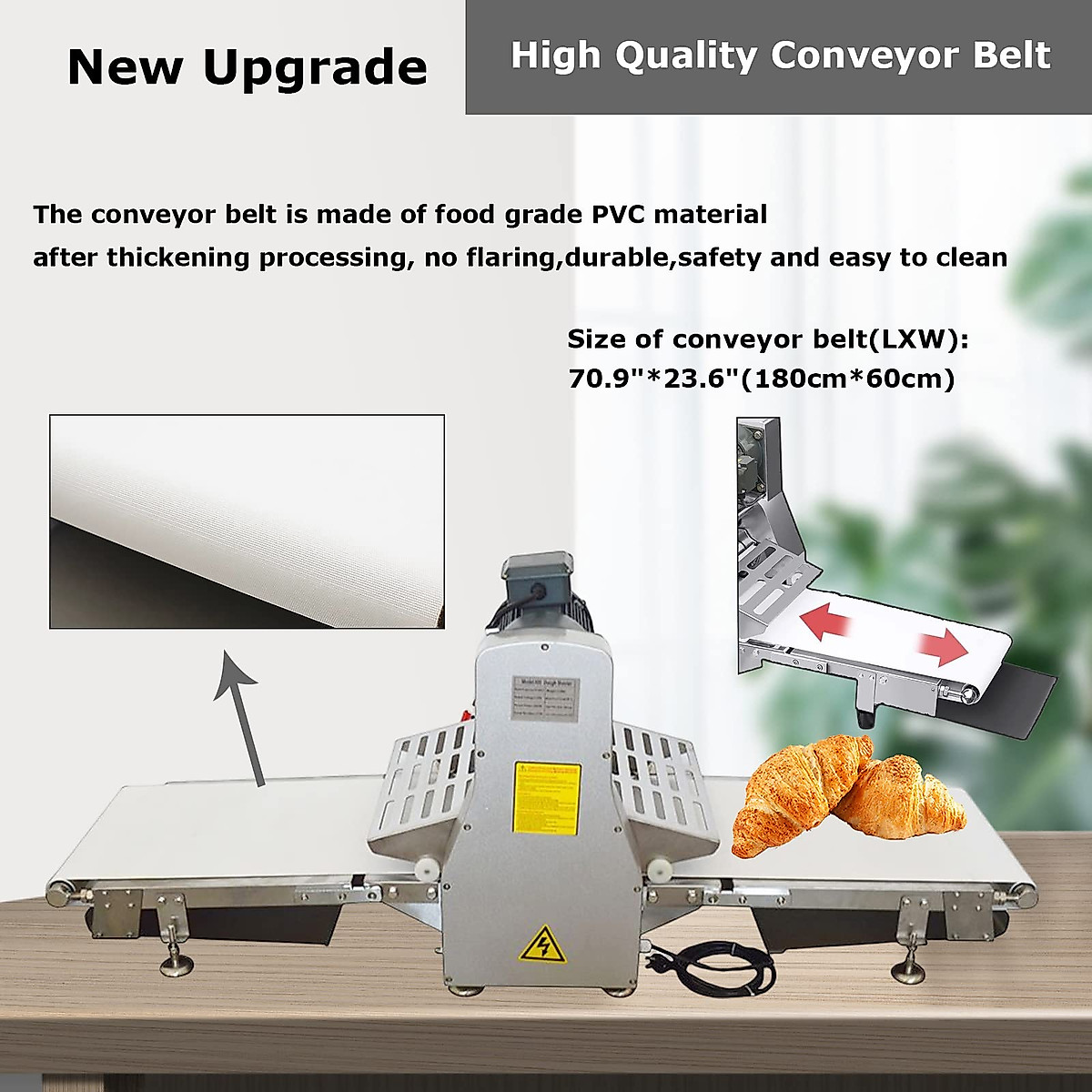 INTBUYING Countertop Dough Sheeter Machine 24in Reversible Pastry Dough Roller Press Sheeter Dough Flatten Laminator Pie Crisp Sheets Folding Machine Danish Pastry Machine 0.04"-1.26" Thickness 110V