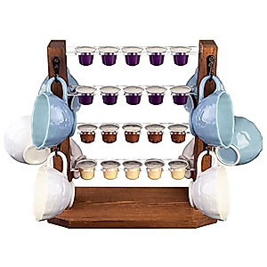 Saderoy Coffee Mug Holder, Wooden Coffer Cop Stand Rack with 10 Hooks, 4 Tier Coffee Cup Holder Storage 20* Coffee Pod&10* Mug, Mug Tree Stand Decoration with Hooks for Home&Office,etc