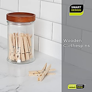 Smart Design 4-Coil Heavy Duty Wooden Clothespins - Non Staining Hardwood Peg Pins - Close Wire Springs - Drying, Hanging, Clothes, Laundry & Linens - Home (3.3 x 0.8 Inch) (18 Pack)
